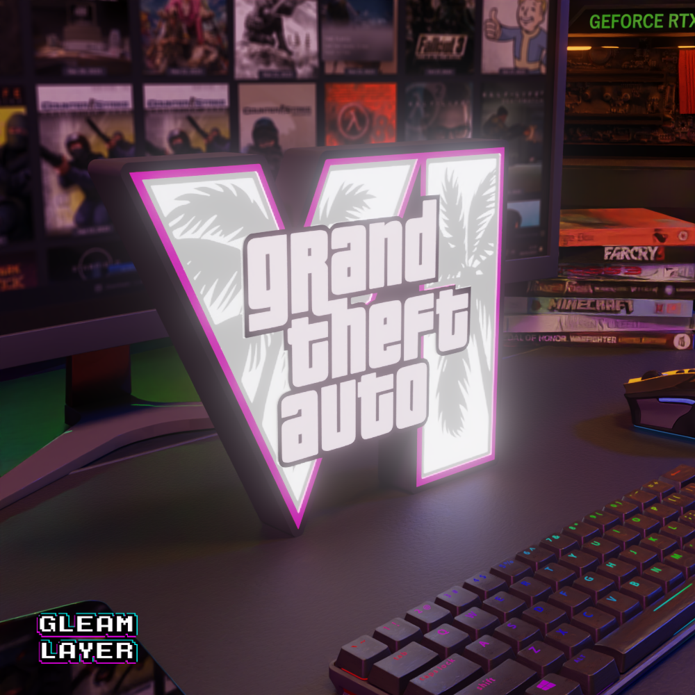 GTA VI Logo Grand Theft Auto 6 Led Gaming Light Sign – Gleam Layer