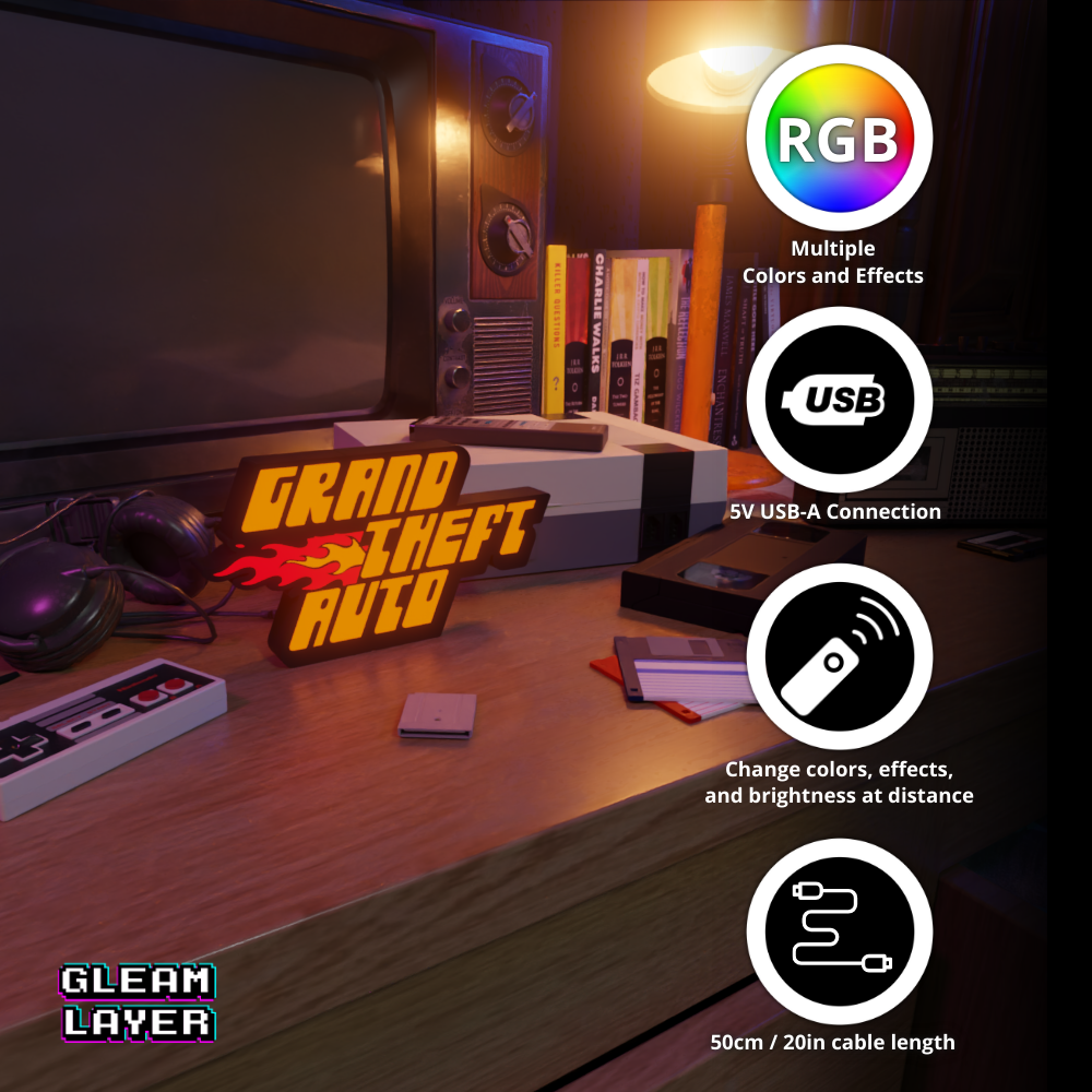 GTA Grand Theft Auto 1997 Logo Led Retro Gaming Light Sign – Gleam Layer